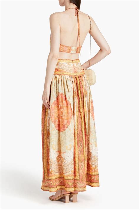 ZIMMERMANN Cutout Paisley Print Linen Halterneck Maxi Dress THE OUTNET