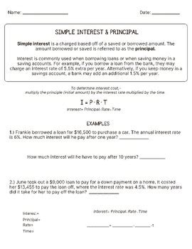 Simple Interest And Principal Guided Notes Practice By A Carters Class