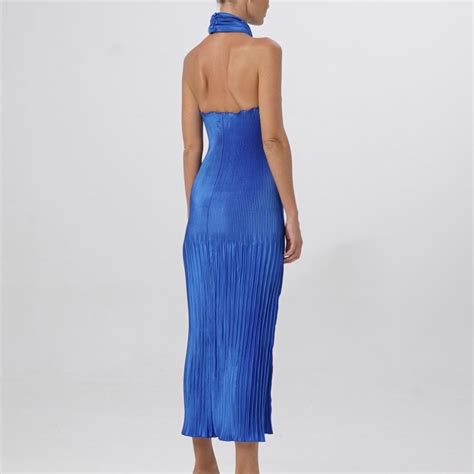 Lidee Soirée Pleated Halter Dress Moroccan Blue Depop