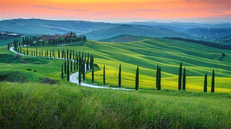 Famous Tuscany Landscape With Curved Road And Cypress Crete Senesi At