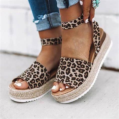 Oeak Women Gladiator Sandals Wedges Shoes Leopard Summer Sandals Women