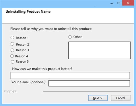 User Interface Nsis Uninstall Feedback Dialog With Radio Buttons