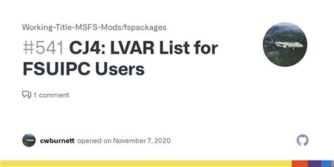 Cj4 Lvar List For Fsuipc Users · Issue 541 · Working Title Msfs Mods