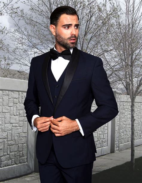 STATEMENT TUX SH NAVY PC TUXEDO WITH SHAWL LAPEL MODERN FIT WOOL ITALY Studio Menwear