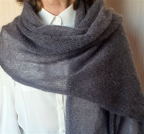 Knitted Mohair Scarf Wedding Wrap Shawl Dark Gray Etsy