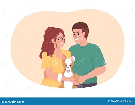 Couple Adopt Dog From Shelter 2d Vector Isolated Illustration Stock