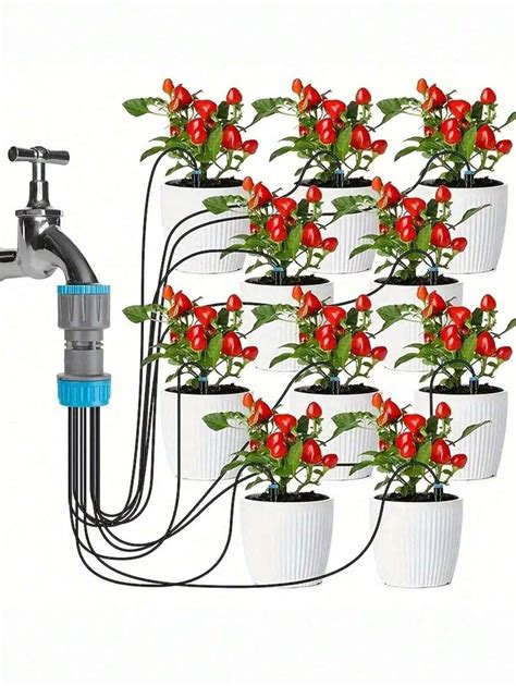 ערכת השקיה בטפטוף 1 סט מכשירי השקיית צמחים עם מערכת השקיה מיקרו 10 טפטפות 3 4 אינץ מתאם השקיה