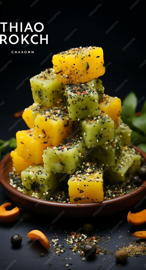 Premium Ai Image Dhokla Snack Poster With Green Chutney And Mustard
