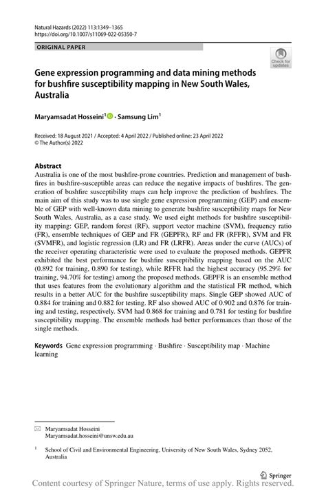 Pdf Gene Expression Programming And Data Mining Methods For Bushfire Susceptibility Mapping In