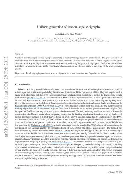 Pdf Uniform Random Generation Of Large Acyclic Digraphs