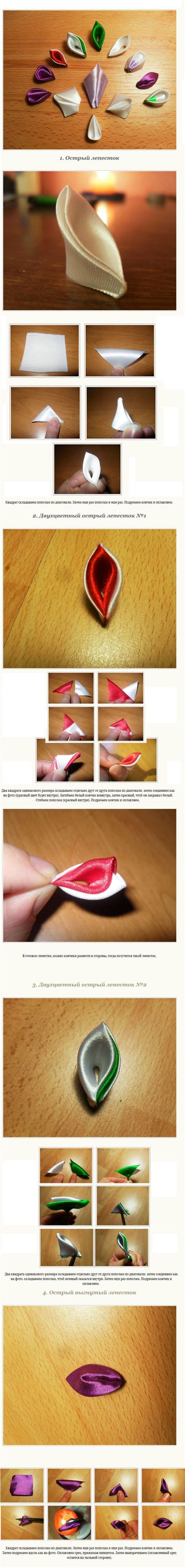 Как сделать лепесток канзаши Круглый и острый лепестки мастер класс для начинающих Тканевый