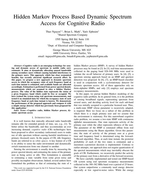 pdf hidden markov process based dynamic spectrum access for cognitive