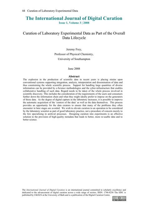 Pdf Curation Of Laboratory Experimental Data As Part Of The Overall Data Lifecycle