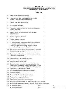 Fillable Online F O R M 4 FORM FOR ASSESSING PENSION AND GRATUITY