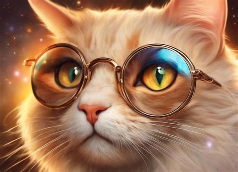 Premium Photo Cat With Glasses Scientific Cat Round Glasses Ginger Cat Fantastic Background