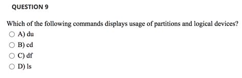 solved question 9 which of the following commands displays