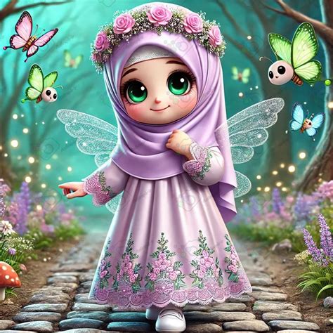 بک گراند کودکانه پری کوچولوی ناز با حجاب در حال قدم زدن در باغ رویایی کد 43258 ویژه عکس گراف