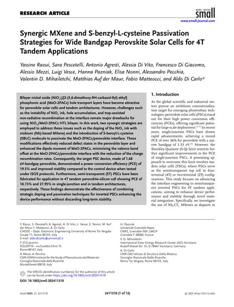 Synergic Mxene And S‐benzyl‐l‐cysteine Passivation Strategies For Wide Bandgap Perovskite Solar