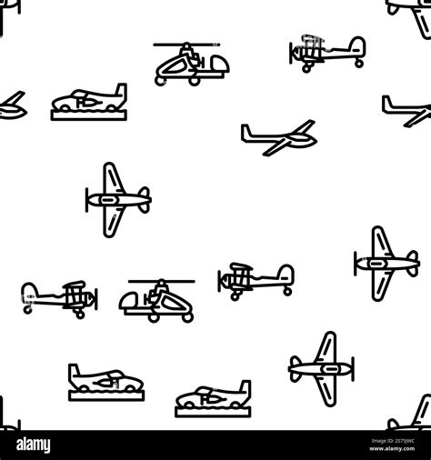 Plane Flight Travel Aircraft Vector Seamless Pattern Thin Line