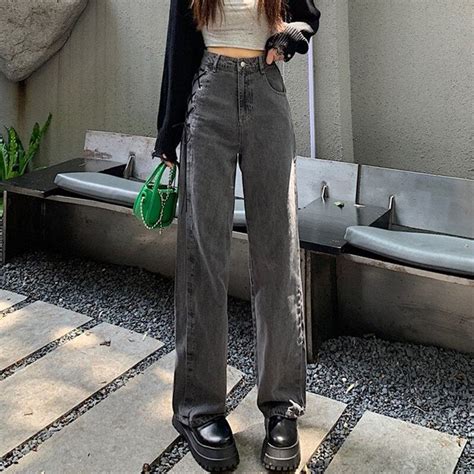 High Waist Women Casual Jeans Korean Style Streetwear All Match Loose