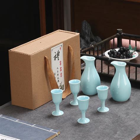 Japanese Sake Set Ceramic Traditional Ceramic Four Sake Cups Two Pots
