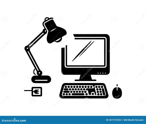 Table With Computer And Lamp Is A Workspace Design Featuring A Desk Setup Stock Illustration