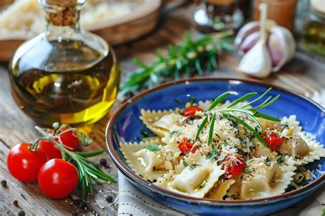 Premium Photo Ravioli Pasta With Roasted Garlic And Olive Oil