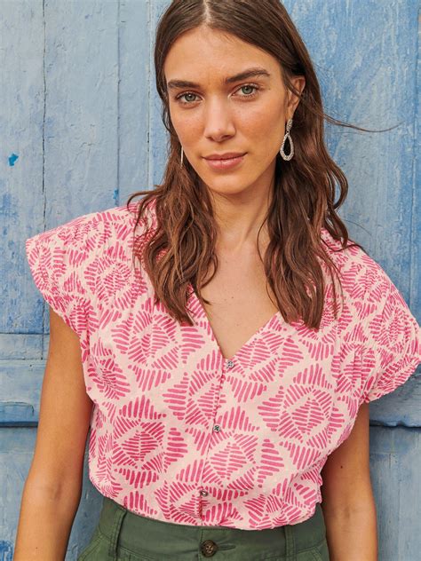 Rae Organic Cotton Vest In Pink Print White Stuff