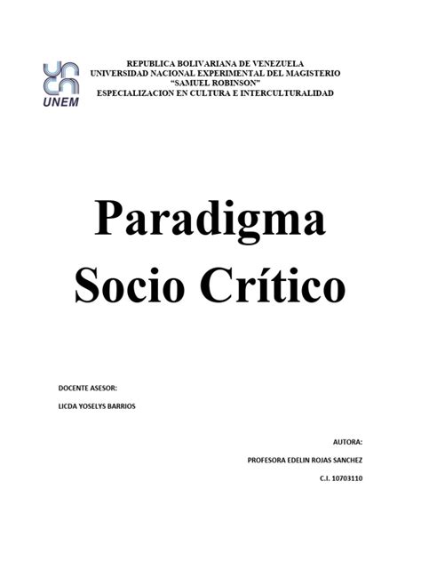 Paradigma Sociocritico Pdf Conocimiento Paradigma
