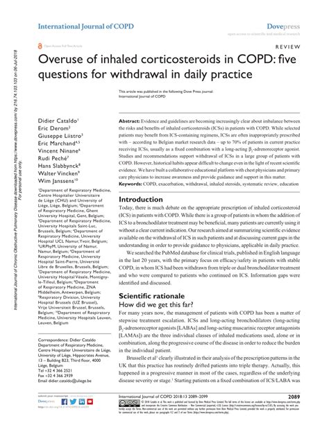 Pdf Overuse Of Inhaled Corticosteroids In Copd Five Questions For