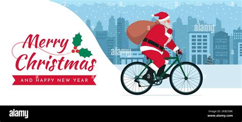 Eco Friendly Santa Claus Riding A Bicycle And Carrying A Sack With