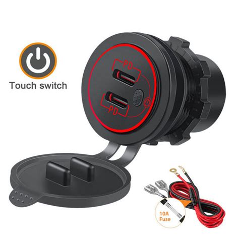 [ของแท้] 12v usb outlet quick charge dual pd type c usb charger socket