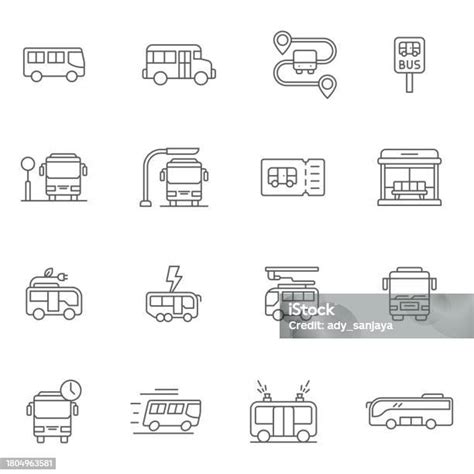 버스 노선 아이콘 세트 이동할 수 있는 개념과 웹 디자인을 위한 선형 작풍 표시 버스 아이콘 집합 벡터입니다 심볼 로고 일러스트 벡터 그래픽 0명에 대한 스톡 벡터 아트 및