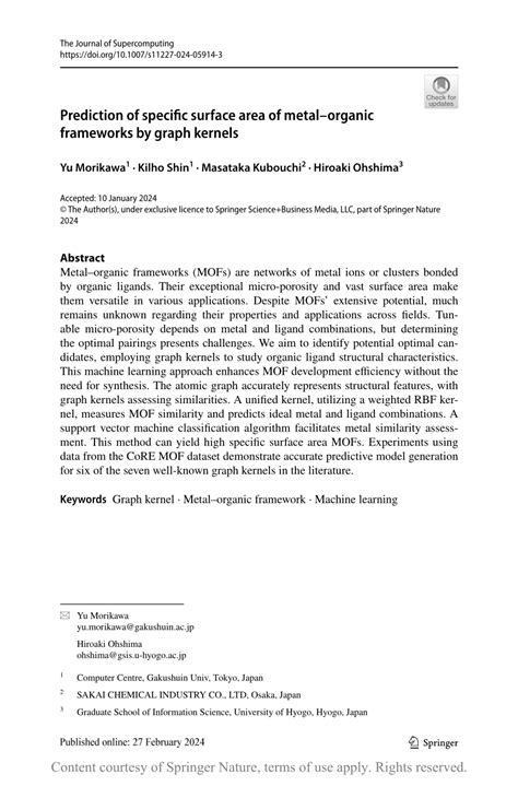 Prediction Of Specific Surface Area Of Metalorganic Frameworks By