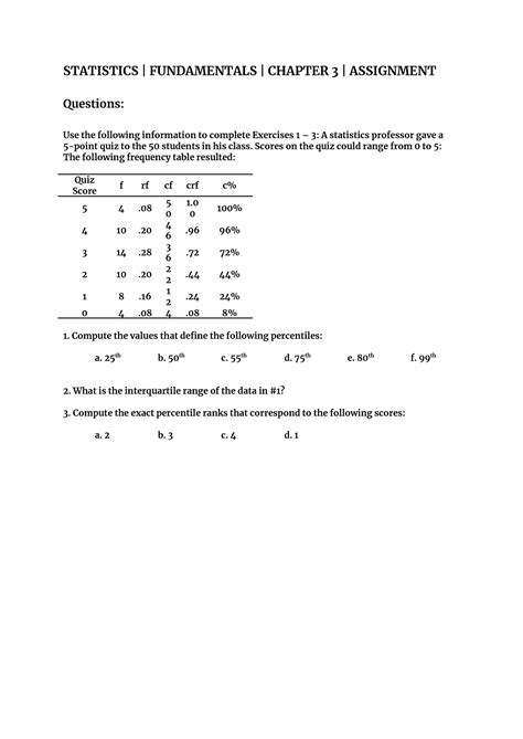Statistics Fundamentals Chapter 3 Assignment STATISTICS