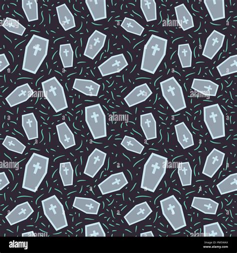 Halloween Seamless Pattern With Cute Coffin Background Design For