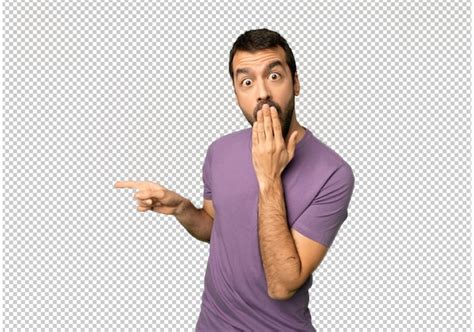 Premium PSD Handsome Man Pointing Finger To The Side With A Surprised Face
