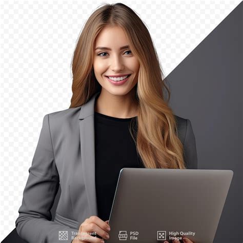 Premium Psd A Woman Holding A Laptop With The Word Dell On It