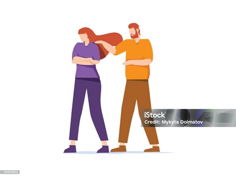 미안해요 남자는 기분을 상한 여자에게 사과한다 관계 플랫 스타일의 벡터 그림입니다 관계 문제 구걸 사회 문제에 대한 스톡 벡터