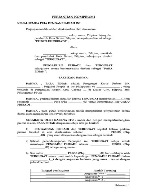 Contoh Perjanjian Kompromi Pemberhentian Sementara Bp 22 Pdf