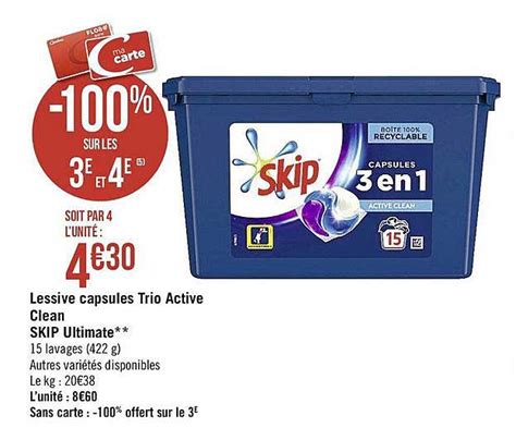 Promo Lessive Capsules Trio Active Clean Skip Ultimate chez Supermarchés iCatalogue fr