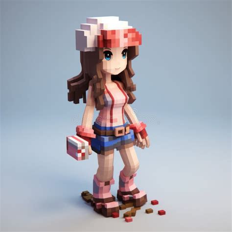 molly a cute voxel art figure with detailed costumes stock