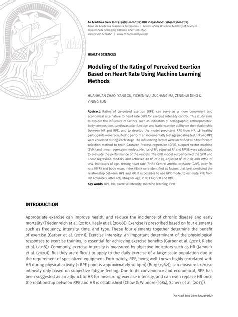 Pdf Modeling Of The Rating Of Perceived Exertion Based On Heart Rate