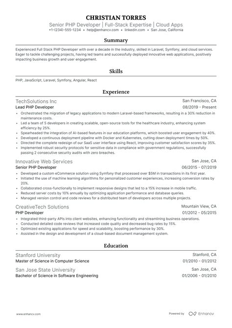 Senior Php Developer Resume Examples Guide For