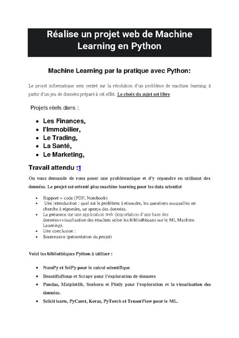 Projet Python Réalise un projet web de Machine Learning en Python