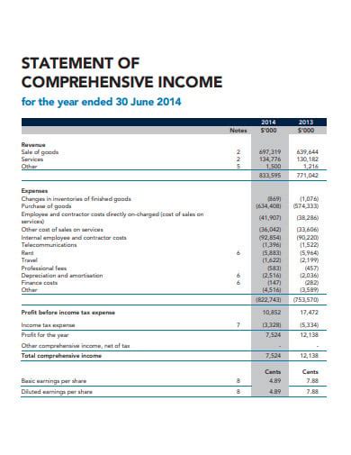 11 Statement Of Comprehensive Income Templates In PDF XLS DOC