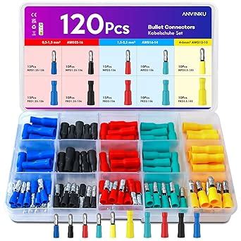 ANVINKU Electrical Wire Connectors 120pcs 10 Types Male And Female Bullet Connectors 0 5 6