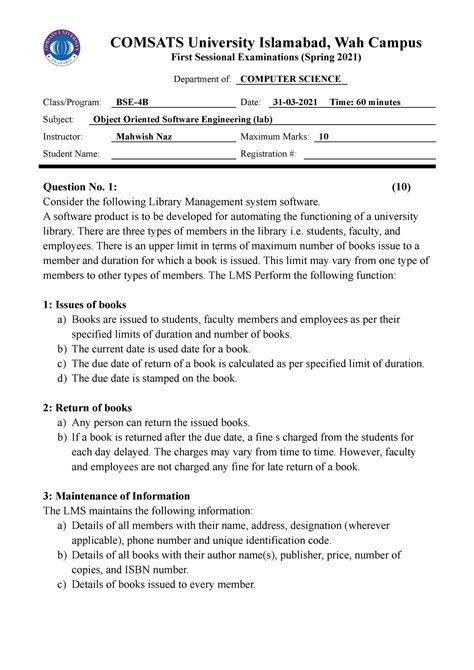 Lab Sessional 1 Fdgdfdfgdfg Comsats University Islamabad Wah