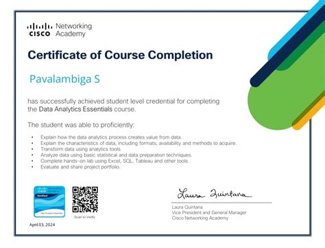 Successfully Completed Data Analytics Essentials Course From Cisco Pavalambiga Sivakumar