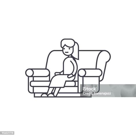 坐在沙發上的女人向量線圖示 符號 背景插圖 可編輯筆劃向量圖形及更多一個人圖片 一個人 人 休息 Istock